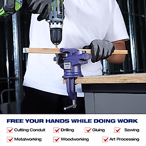 WORKPRO Bench Vise, 2.5 Inch Jaw Width Universal Table Vise, 360°Swivel Base Home Vice Bench Clamp with Magnetic Jaw Pads, Portable Clamp-on Vise Bench for Woodworking, Metalworking, Drilling