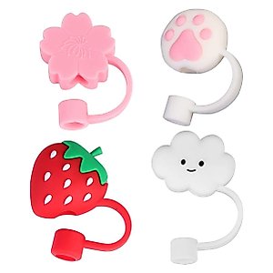 SEWACC 4 Pcs Straw Covers Silicone Straw Caps Reusable Drinking Straw Tips Lids Straw Toppers for Home Office