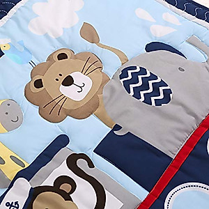 HUPO Elephant Lion Crib Bedding Set for Boys, 3 Piece Includes Quilt,Fitted Sheet,Crib Skirt, Blue Baby Nursery Set, Portable Standard Set(Nautical Theme), Navy Blue, HANGHAI3