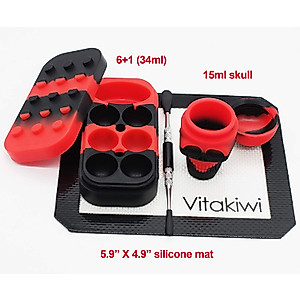 vitakiwi 34ml Silicone Multi Compartment Containers 15ml Skull Jar Non-stick Multi Use Jar (Red Black)