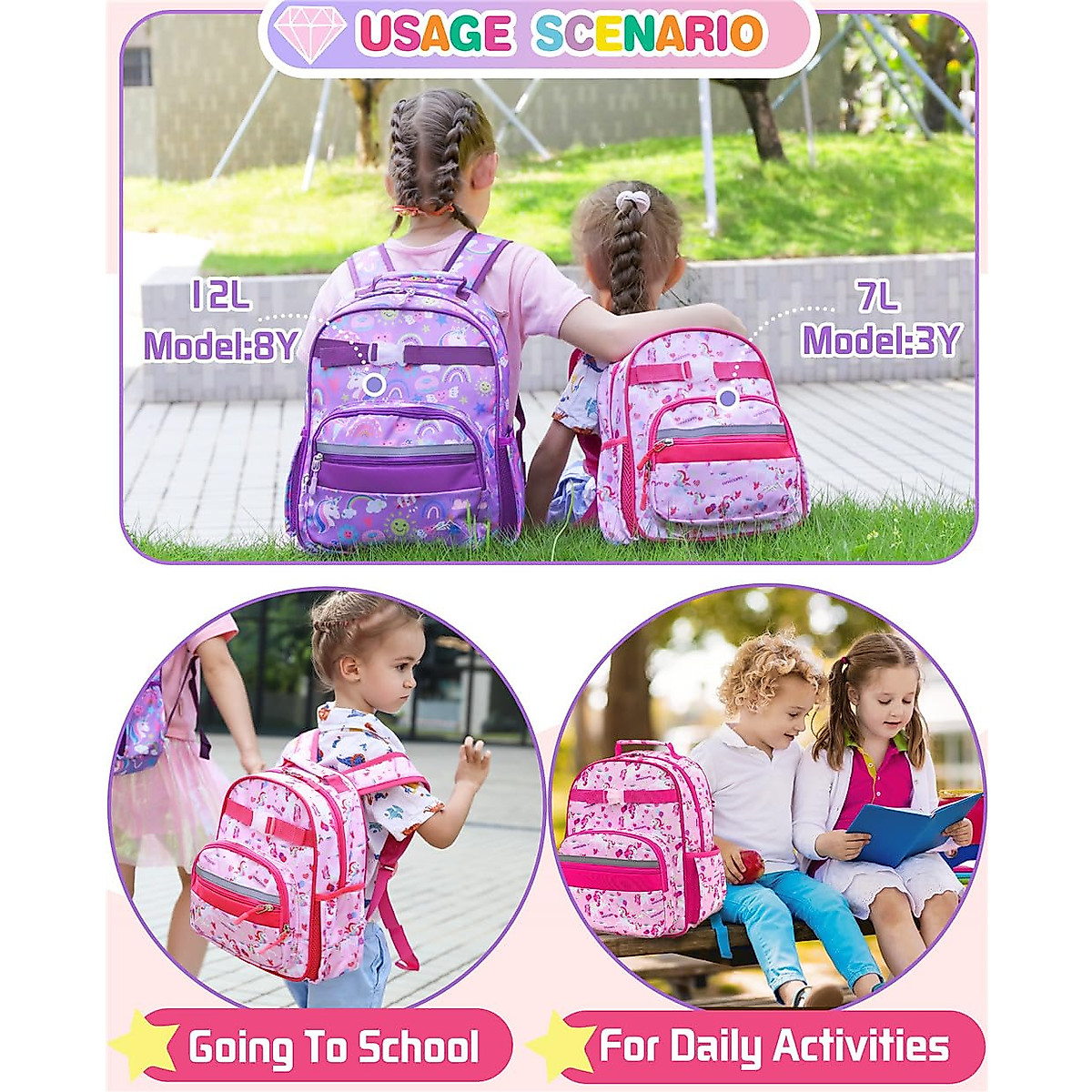 LYNXCHER Toddler Girl Backpack Preschool Kindergarten Kids Backpack Bookbag Elementary School Girls Gifts Small Toddler Backpcak 5 6 Stocking Stuffers for Kids Girls (Pink Unicorn,12L for 5-8 Years)