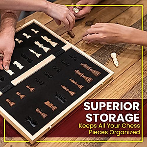 Magnetic Wood Chess Set-15-Inch-Folding Board, Portable Travel Chess Board Game Set Comes with Crafted Chess Game Pieces, Numbers & Letters in a Solution Storage, Great Chess Sets for Kids & Family.