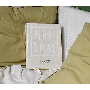 Kigan Home Linen Decorative Book - Real Hardcover Neutral Midcentury Modern - Wooden Bead Garland for Coffee Table Decor, Modern or Boho Home Decor, Shelves, Fireplace Mantel