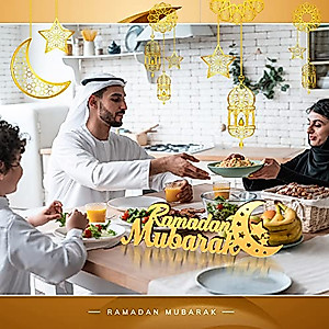 Islamic Tabletop Decors Ramadan Mubarak Sign Ramadan Kareem Sign Eid Decoration Islamic Home Decor Ramadan Gifts Wooden Letter Ramadan Table sign Eid Mubarak Tabletop decor for Desk (Ramadan Mubarak)