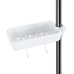 DeHUB Shower Caddy 7" with Hooks for Bathroom, Shower, Sink, Countertop, Shampoo, Soap, Sponge, Easy Installation, Dual Locking Clamp, No Drilling, No Glue, Height Adjustable, White