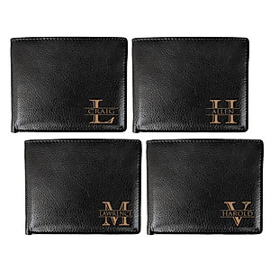 Corner Monogram Initial Engraved Personalized One Black Wallet Personalized Men's Bifold Leather RFID Blocking Wallet for Groomsman Best Man Wedding Party Gift