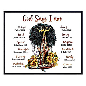 African American Black Wall Art - Religious Spiritual Bible Verse Decor - African American Women, Woman, Girls - Inspirational Christian Scripture Poster - Encouragement Gifts - Positive Affirmations