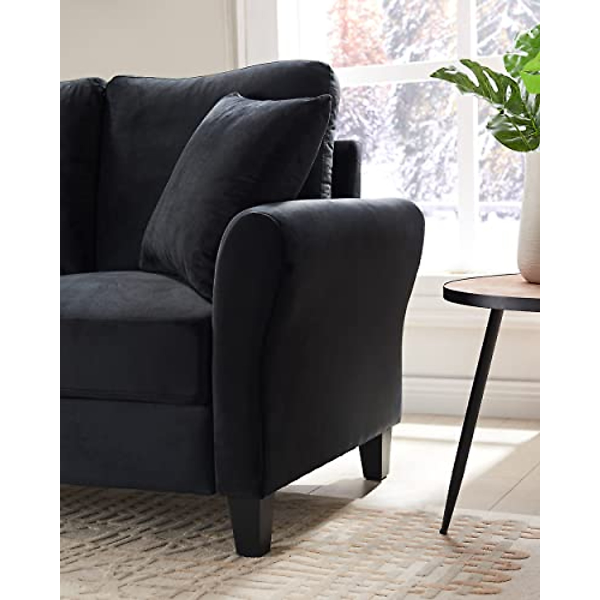 Modern Velvet Couch with 2 Pillow Plus A Classic Wooden Workbench