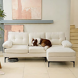 COOSLEEP Convertible Sectional Sofa Couch, 83" L-Shape Sofa Couch with Chaise Convertible,ChenilleFabric Upholstered for Living Room, Apartment, Office (Beige)