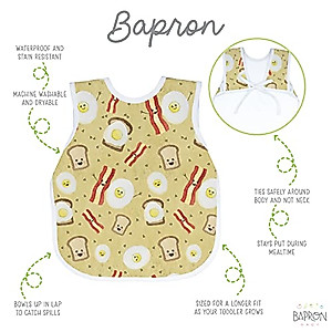 BapronBaby Eggs & Bacon Bapron - No Neck Tie Safer Bib for Baby & Toddler - Soft Waterproof Stain Resistant - Machine Washable - Sz Baby/Toddler 6m-3T