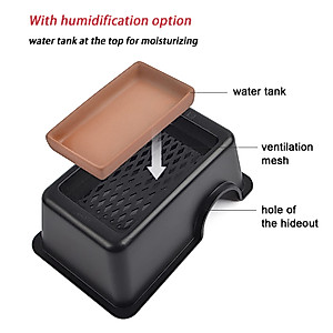 Lucky Interests 3 pcs Reptile Hide Box, Reptile Cave with Water Supply, Reptile and Amphibians Hide Hideout Houses for Lizard Turtle Gecko Chameleon Spider Scorpion with 3 Reptile Food Bowl (S, M, XL)