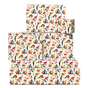CENTRAL 23 Birthday Wrapping Paper For Women - 6 Sheets Thick Gift Wrap - Yoga Wrapping Paper - Fruits - Workout - Ladies - For Birthday Bridal Shower Anniversary - Comes With Fun Stickers