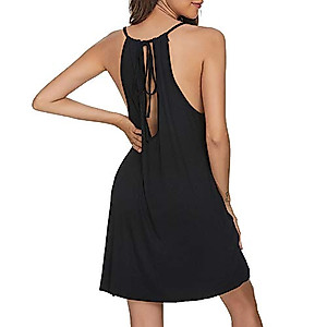 Tiddylove Nightgown for Women V-Neck Women Pajama Dress Loose Sleepwear Soft Nightdress Soft Chemise S-2XL Black