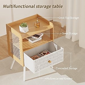 Iirios Nightstands Set of 2, End Table with Open Shelf, 2-Tier Night Stand with Adjustable Metal Floral Drawer, Night Stand for Bedroom Sofa Side Table, End Table, Bedside Table