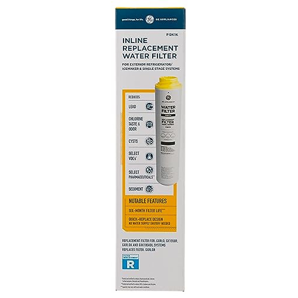 GE FQK1K Under Sink Water Filter | Replacement for Water Filtration System | Easy Install | Reduces Sediment, Rust & Other Impurities from Water | Replace Every 6 Months for Best Results | 1 Filter