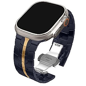 YeeCASE Stainless Steel Band Compatible with Apple Watch Ultra Band 49mm 45mm 44mm 42mm 38mm 40mm 41mm, Metal Strap for Apple Watch Series 8 7 6 5 4 3 2 1 SE (42mm/44mm/45mm/49mm, Dark Blue/Gold)