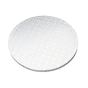 Spec101 Round Cake Boards Bulk 12pk - 10 Inch Cake Drum Round White Cardboard Base with 1/2 Inch Thick Smooth Foil Edge