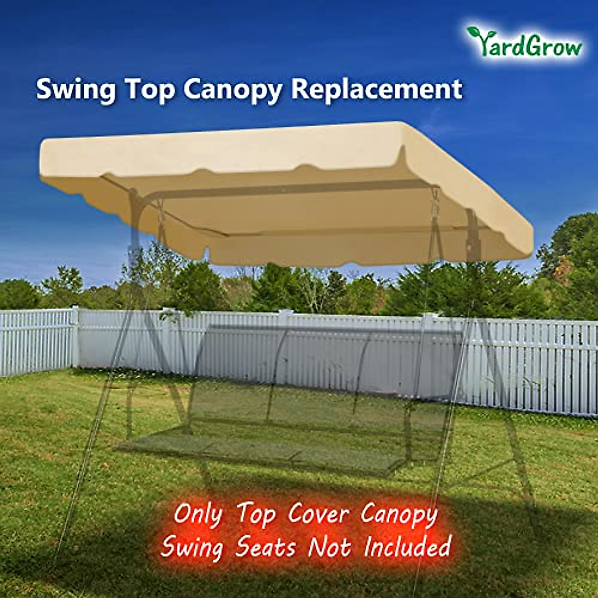 YardGrow 65''x45'' Patio Swing Canopy Replacement Cover Swing Replacement Canopy Top Cover Garden Outdoor Patio, Canopy ONLY (Beige)