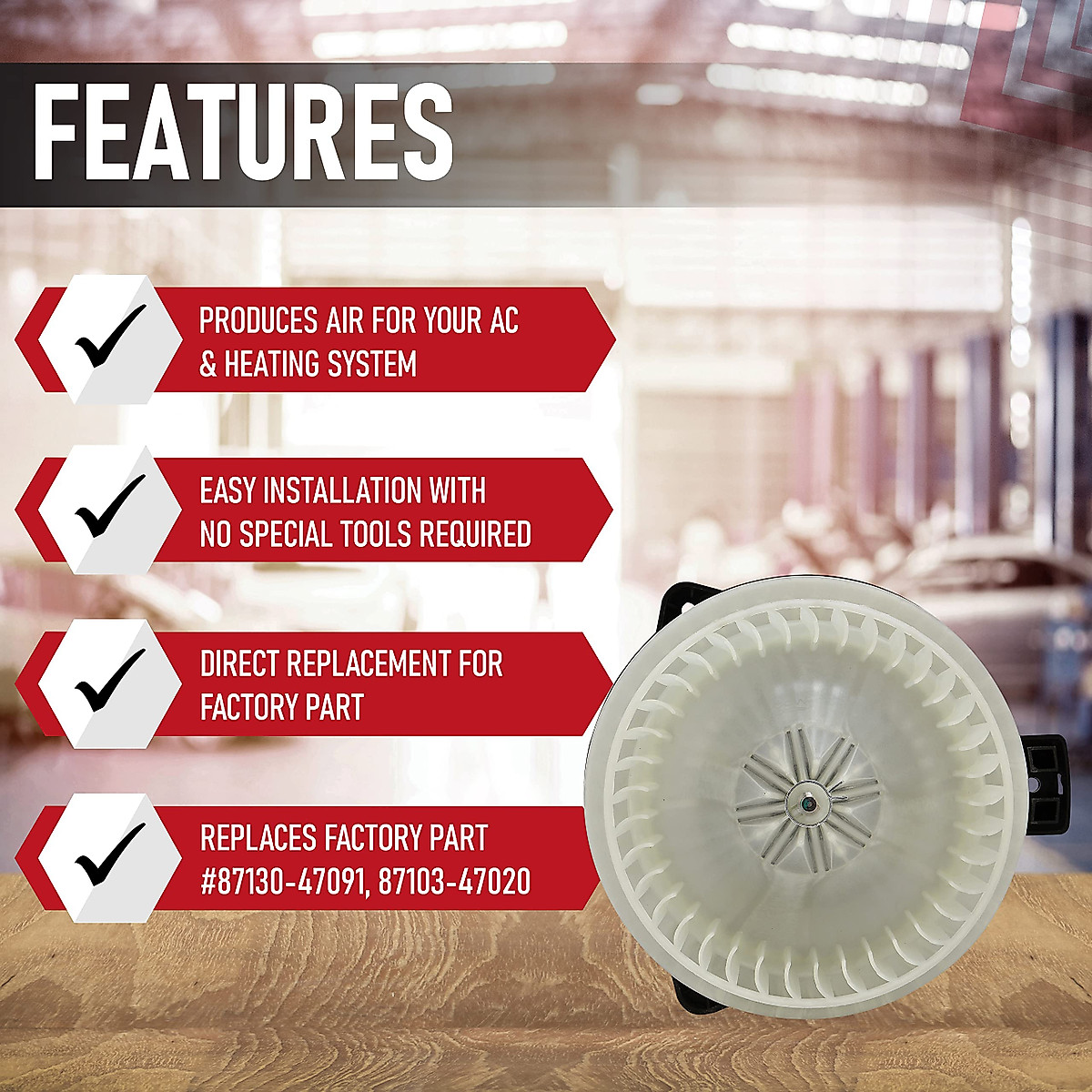Replacement AC Heater Blower Motor with Fan - Compatible with Toyota Prius 2001, 2002, 2003, 2004, 2005, 2006, 2007, 2008, 2009 - Replaces 87130-47091, 87103-47020, 87103-47050, 75774, 700153