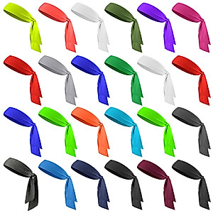 Coume 24 Pieces Tie Headbands, Sports Elastic Tie Sweatbands, Quickly Dry Tie Back Headbands for Men Women, Yoga Running Football Basketball Outdoor Indoor Workout Accessories, Assorted Colors
