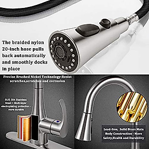 Motion Sensor Automatic Kitchen Faucet Touchless, monbar Pull Down Single Handle One/3 Hole 3 Setting Sprayer Brushed Nickel Solid Brass Kitchen Faucets Spot Free Lead-Free