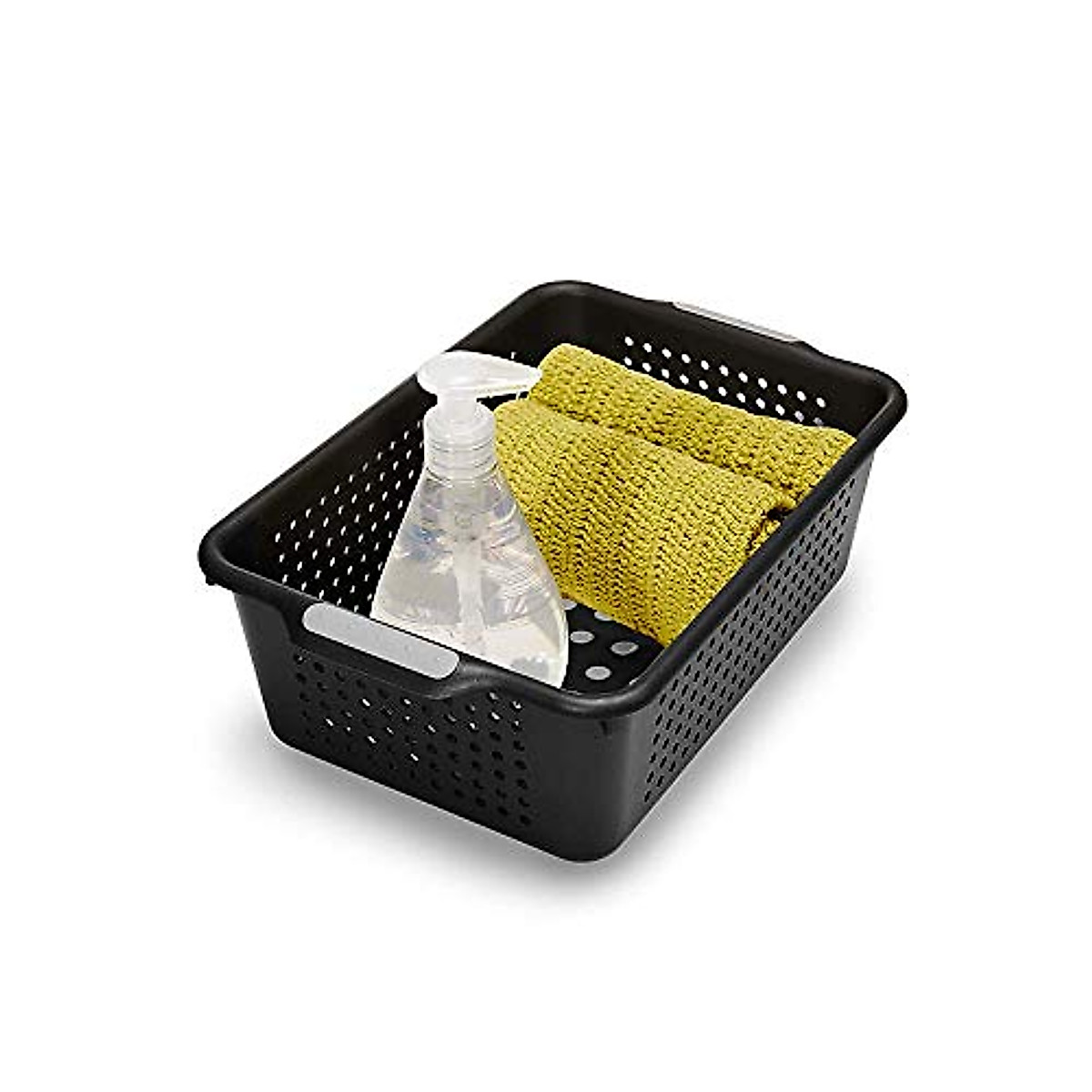 Madesmart Plastic Multipurpose Storage Basket with Handles, Portable Under Sink and Cabinet Organizer Storage Bin, Small, Granite