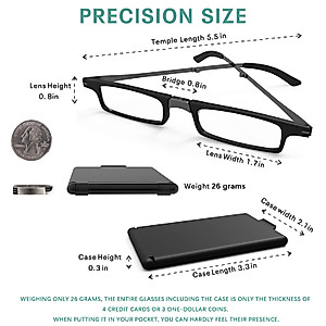 Kisdate Ultra-light and Thin Foldable Reading Glasses Folding Readers for Men Women Compact Portable Rectangle Eyewear Case