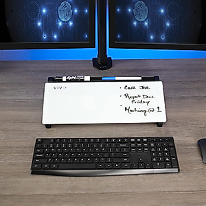 VIVO Glass 16 x 7 inch Desktop Whiteboard with Marker Slot and Open Storage, Dry Erase Non-Streak White Surface, Black Frame, DESK-WB16D