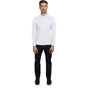 Three Sixty Six Men’s Untucked Casual Long Sleeve Polo - Collared Untuck Shirt with Two Button Placket and Stretch Fabric