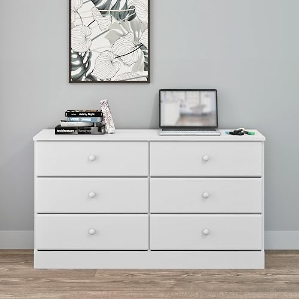 Prepac Astrid 6 Drawer Double Dresser for Bedroom, Wide Chest of Drawers, Bedroom Furniture, Clothes Storage and Organizer, 15.5" D x 47.5" W x 26.85" H, White