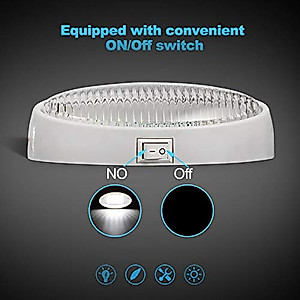 Partsam 2Pcs Oval LED RV Exterior Porch Utility Light w/On-Off Switch 12v Lighting Fixture Replacement Lighting for RVs, Trailers, Campers, 5th Wheels. White Base, Clear and Amber Lens Removable