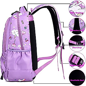 Dafelile Backpack Unicorn for Girls School Preschool Backpack for Girls School Bookpack Set with Lunch Bag Pencil Bag(Purple)