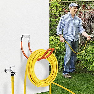 Yoniccal Garden Hose Holder Water Hose Hanger Wall Mounted,304Stainless Steel Solid Hose Hook Holds Up to 150Ft Garden Hose, Expandable Hose, Water Hose Orange