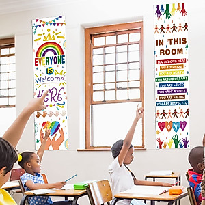 Estune 2 Pcs Welcome Banner and Poster for Teachers Rainbow Diversity Posters for Classroom Inclusive Classroom Decor for Bulletin Board Elementary Pre Middle High School Wall Sign, 11.8 x 47.2 Inch
