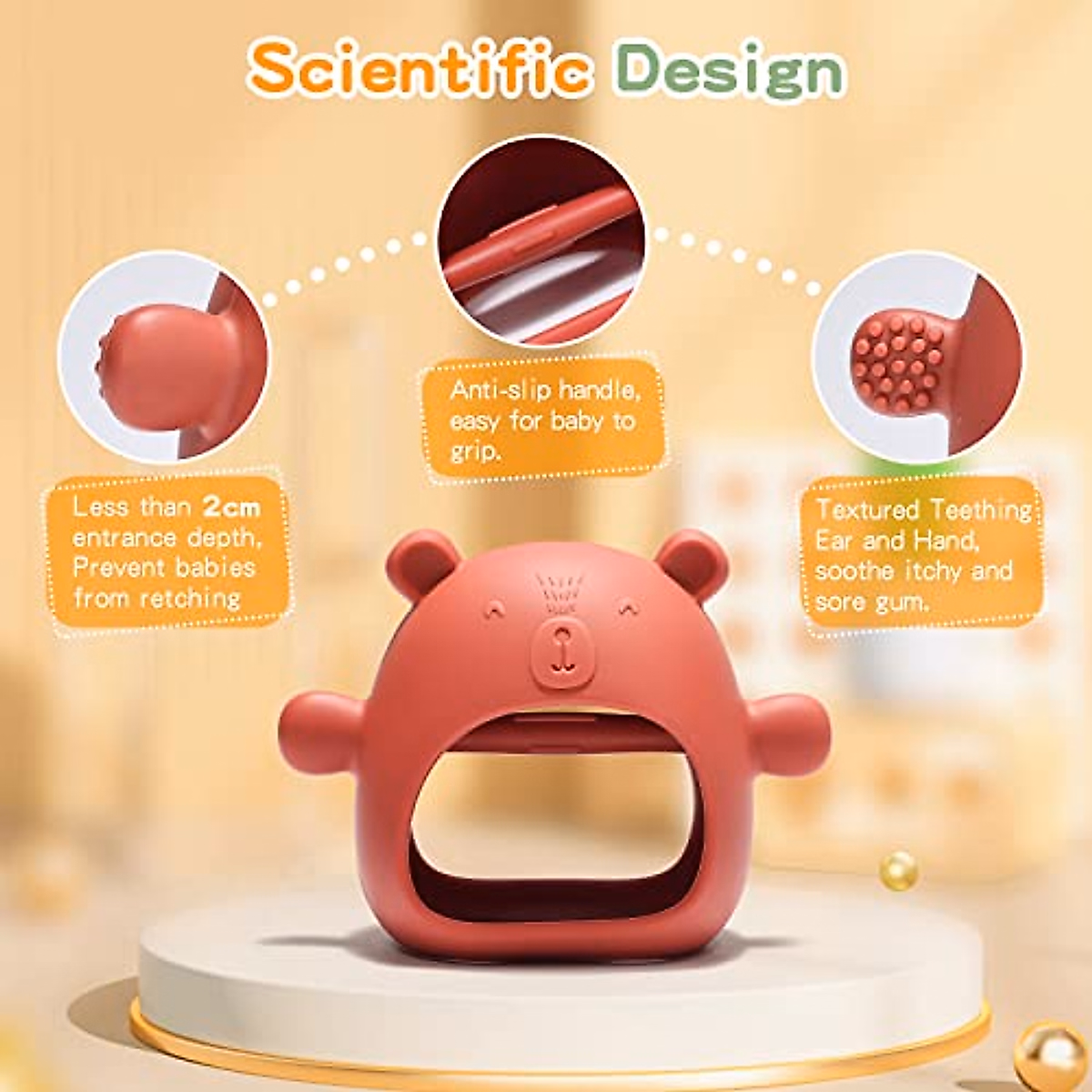 Silicone Teething Toys for Babies 3-6 Months - 3 Pack Never Drop Teething Mittens for Infants 6-12 Months, Mushroom Penguin Hand Teethers, Baby Chew Toys for Sucking Needs - Dishwasher Safe