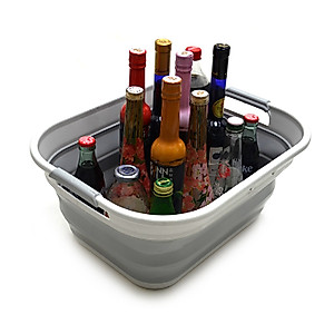 SAMMART 19.5L Collapsible Storage Basket with Lid - Foldable Pop Up Storage Container/Organizer - Portable Washing Tub - Space Saving Hamper/Basket with Lid (Grey)