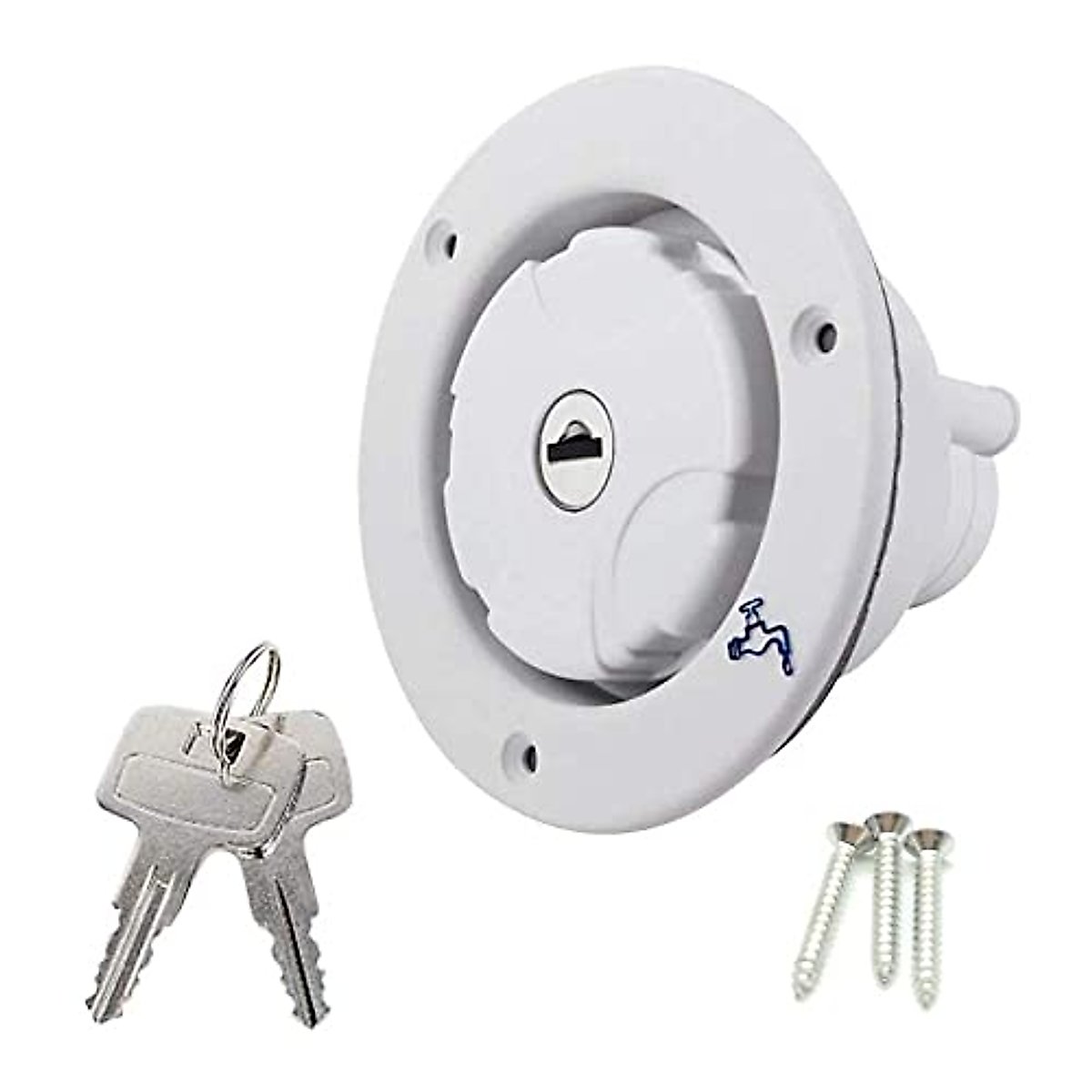 kuayi RV Fresh Water Locking Cap Spring and Seal Ring Design with Inlet Gravity Fresh Water Filling Hatch for Camping Trailer Gravity RV (White)