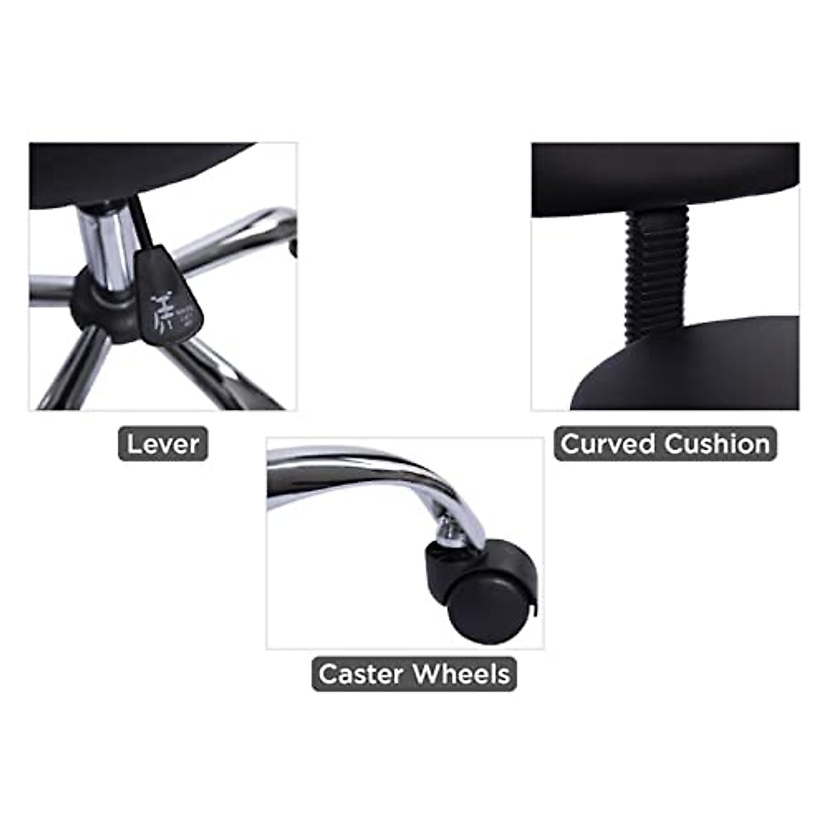 Naomi Home Adjustable Rolling Stool with Wheels Professional Office Stool Height Adjustable with Ergonomic Tilting Backrest for Computer, Studio, Workshop, Office, Home Office Black