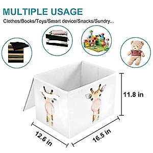 CaTaKu Giraffe Cartoon Cute Storage Bins with Lids and Handles, Fabric Large Storage Container Cube Basket with Lid Decorative Storage Boxes for Organizing Clothes