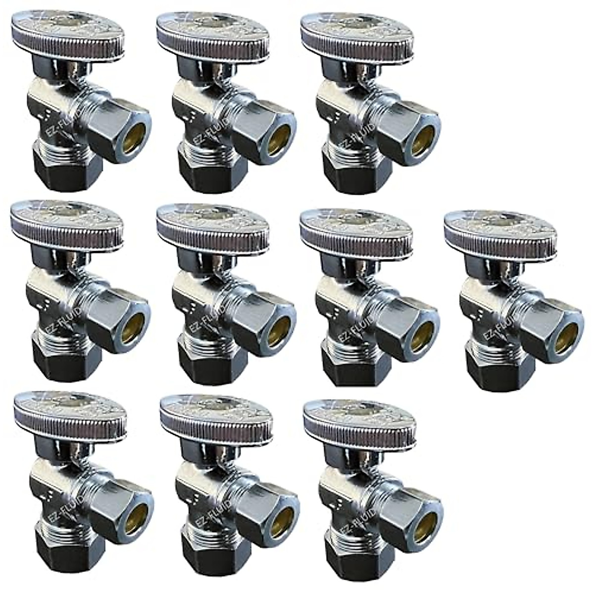 10Pcs EZ-FLUID Heavy Duty 1/2" Angle Stop Valve,1/2" Nom. (5/8"OD) Compression x 3/8"OD Outlet Water Shut Off Valves,1/4 TurnMetal Handle Angle Valve For Water Pipes,For Sink,Toilet,Faucet Valve