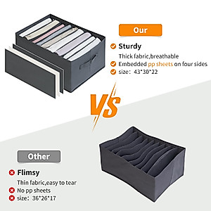 BIGLUFU 6 Packs Wardrobe Clothes Organizer for Folded Clothes, 9 Grids Foldable Dresser Closet Organizers and Storage, Drawer Organizers for Clothing with Handles for Jeans, Sweater, Dress, Grey