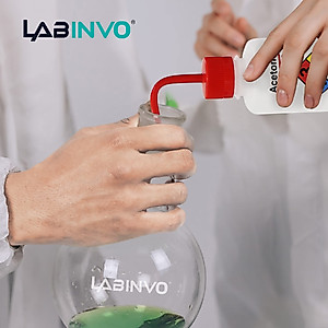 LABINVO 4pcs of Acetone Wash Bottles, Vol.500ml (17oz), Narrow Mouth, Self-Venting Safety Wash Bottles, LDPE Material, IN-WBA500