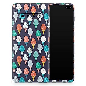 DesignSkinz The All Over Teal and Green Ice Cream Cones Protective Vinyl Decal Wrap Skin Cover Compatible with The Samsung Galaxy S20 (Screen Trim & Back Glass Skin)