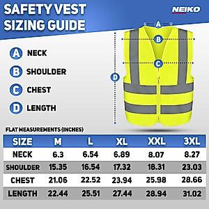 Neiko 53941A High Visibility Safety Vest with Reflective Strips | Size Large | Neon Yellow Color | Zipper Front | For Emergency, Construction and Safety Use