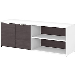 Bush Furniture Low Wide Cabinet with Doors and Shelves | Jamestown Collection Storage Chest with Satin Nickel Handles, 60W, Storm Gray/White