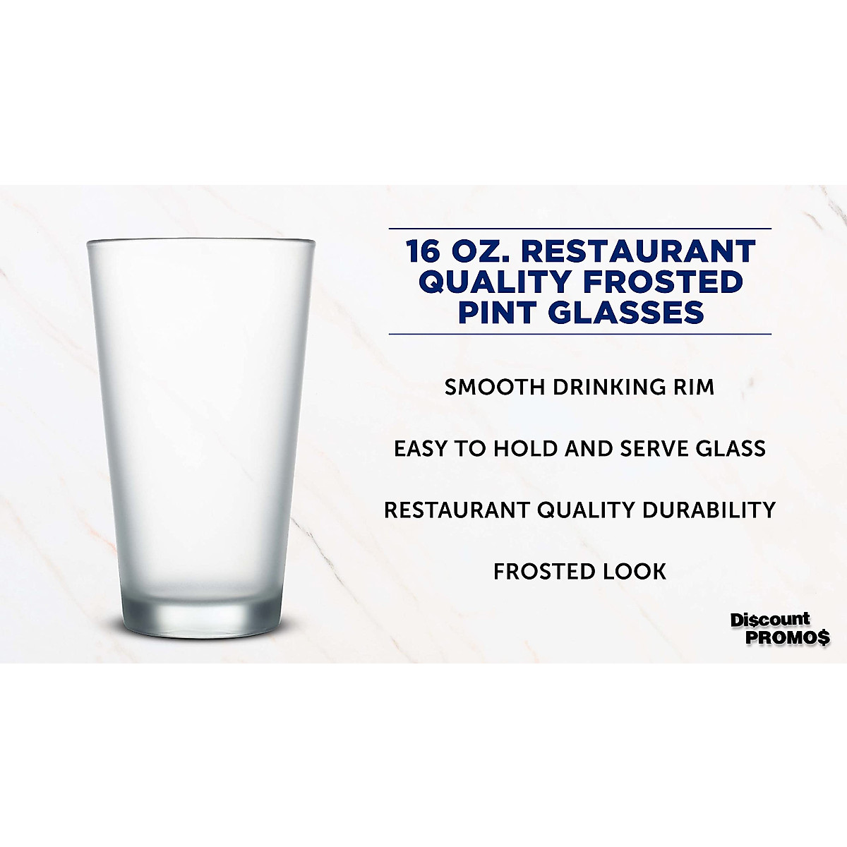 DISCOUNT PROMOS 10 Frosted Pint Glasses Set, 16 oz. - Barware, Mixing Glass, Durable - Frosted