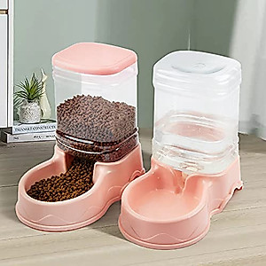Fenteer Automatic Pet Feeder Small Medium Large Pet Food Feeder Waterer Water Dispenser for Dogs Cats Animals - Pink Food Feeder