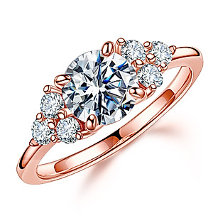 MOOSEA 1.2ct Moissanite Engagement Rings for Women, Brilliant D Color VVS1 Clarity Lab Created Diamond Wedding Rings 14K Rose Gold Vermeil Moissanite Anniversary Rings for Women Gifts