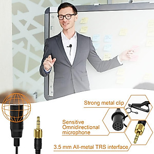 COMICA Lavalier Microphone, CVM-M-O1 Omnidirectional Lapel Microphone for Sennheiser, and Other Wireless Lavalier Transmitter, Clip-on Lav Mic for DSLR Camera Video Recording Interview(3.94ft)