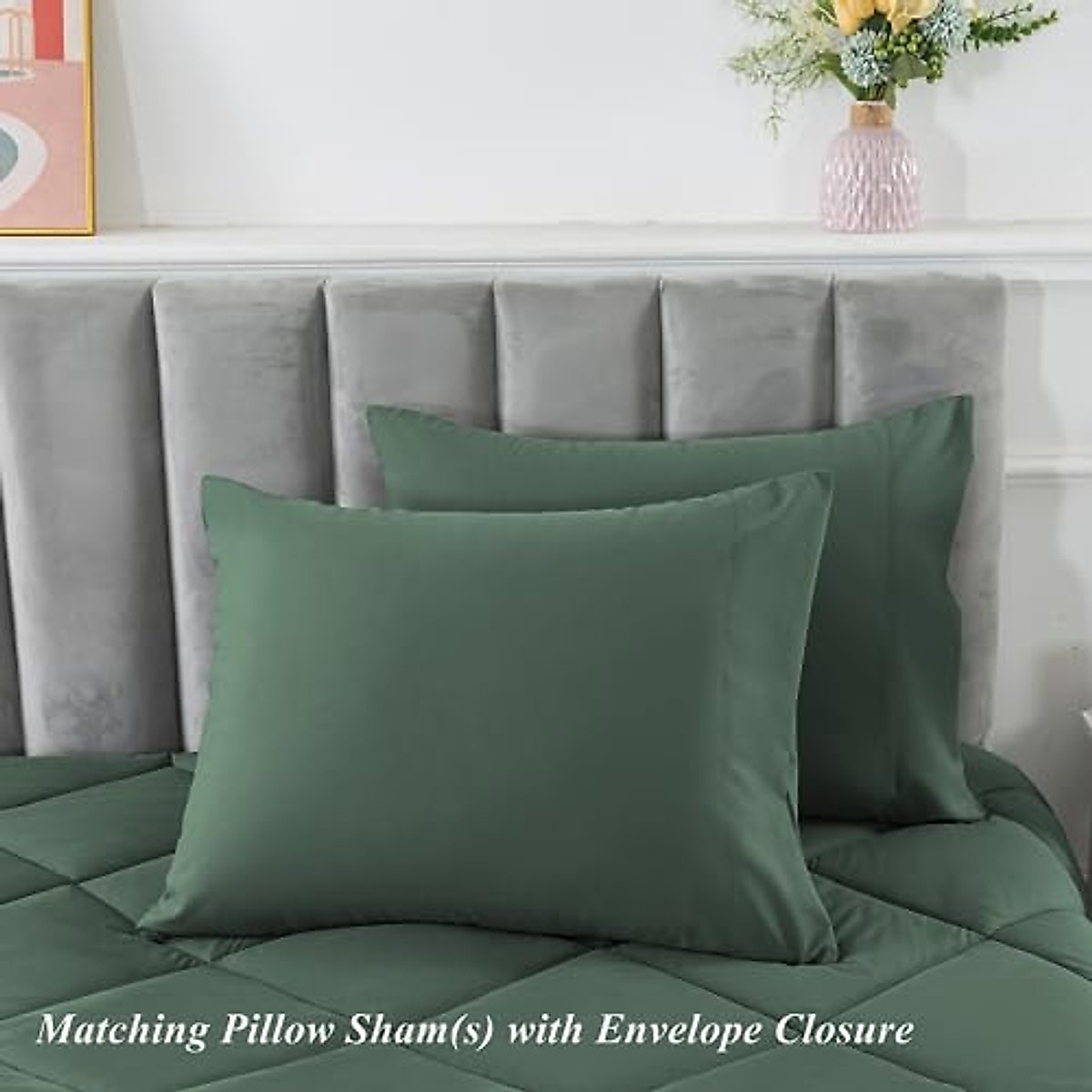 ELNIDO QUEEN Queen Comforter Set - Green All Seasons Bedding Comforters & Sets with 2 Pillow Cases - 3 Pieces Bed Set - Down Alternative Comforter Set- Bedding Comforter Sets Queen Size (88x92 inch)